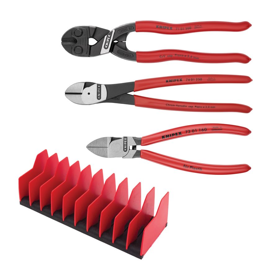 3 Pc Cutting Pliers Set with 10 Pc Tool Holder | KNIPEX Tools
